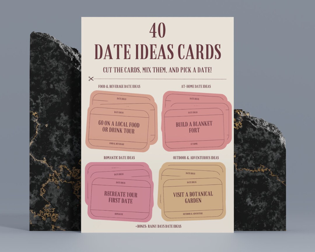 Printable Valentine's Day, 40 Date Ideas Cards, Conversation Starters ...