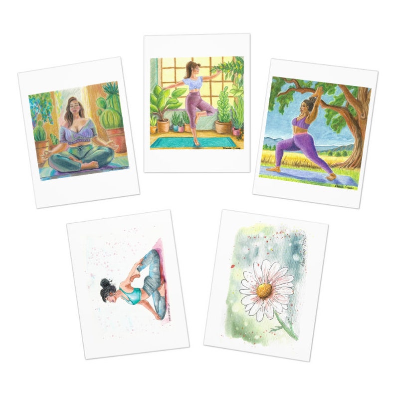 Yoga Greeting Cards (5-pack), Blank Inside, Pastel Pencil and ...