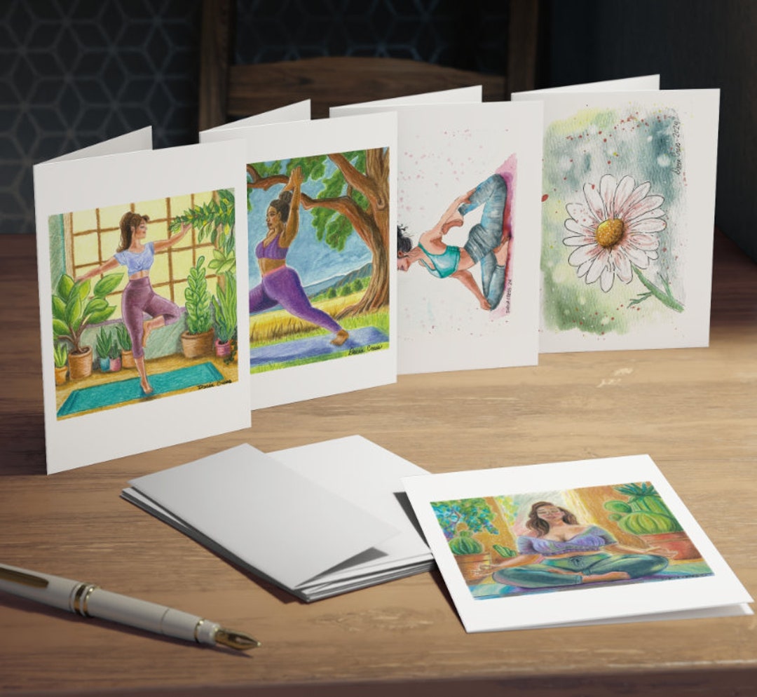 Yoga Greeting Cards (5-pack), Blank Inside, Pastel Pencil and ...