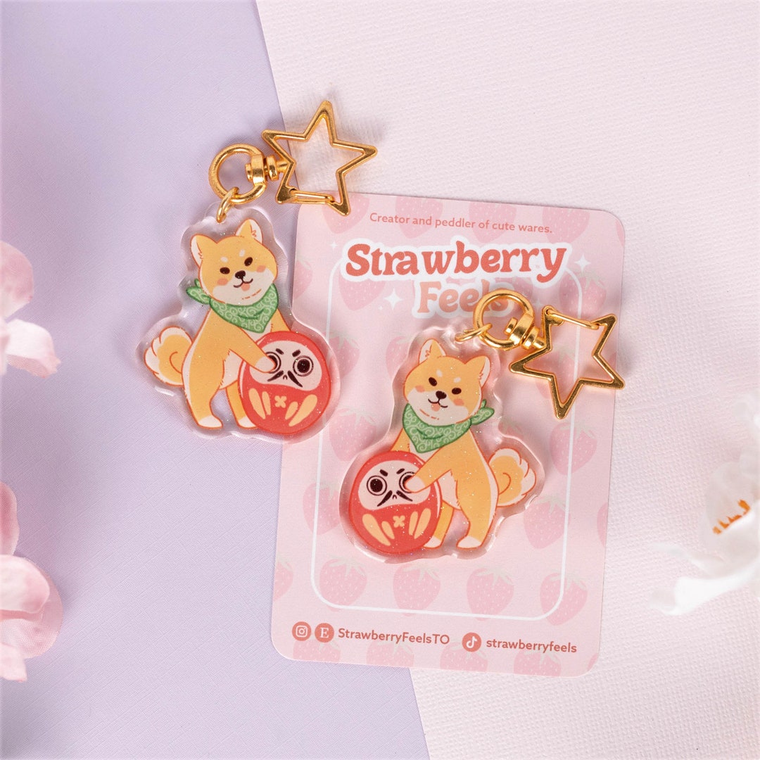 Shiba Inu Daruma Acrylic Charm 2 Double-sided Clear Glitter Acrylic ...