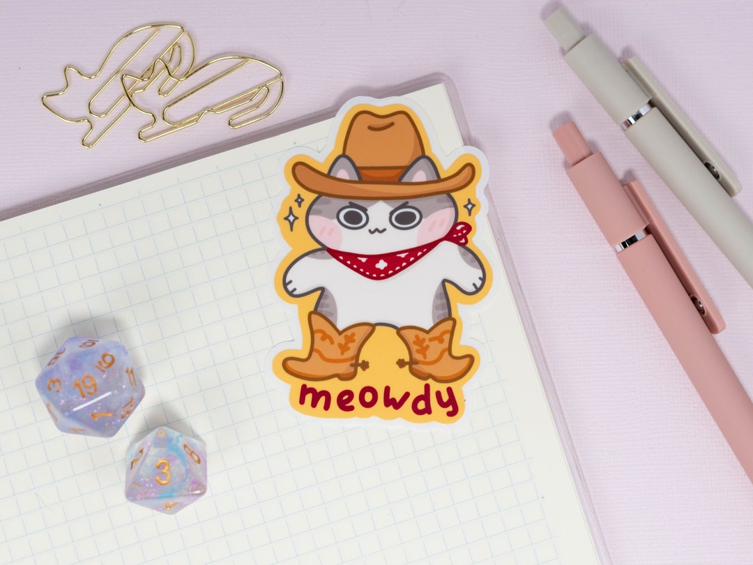 Meowdy Cowboy Cat Sticker Vinyl Matte Waterproof Funny Cute Kawaii for ...