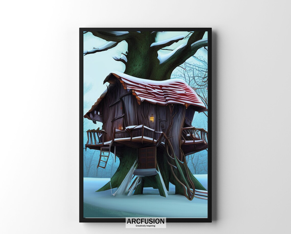 Tree House Painting Concept Art for Home Decor Wall Hanging in Digital ...