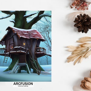 Tree House Painting Concept Art for Home Decor Wall Hanging in Digital ...