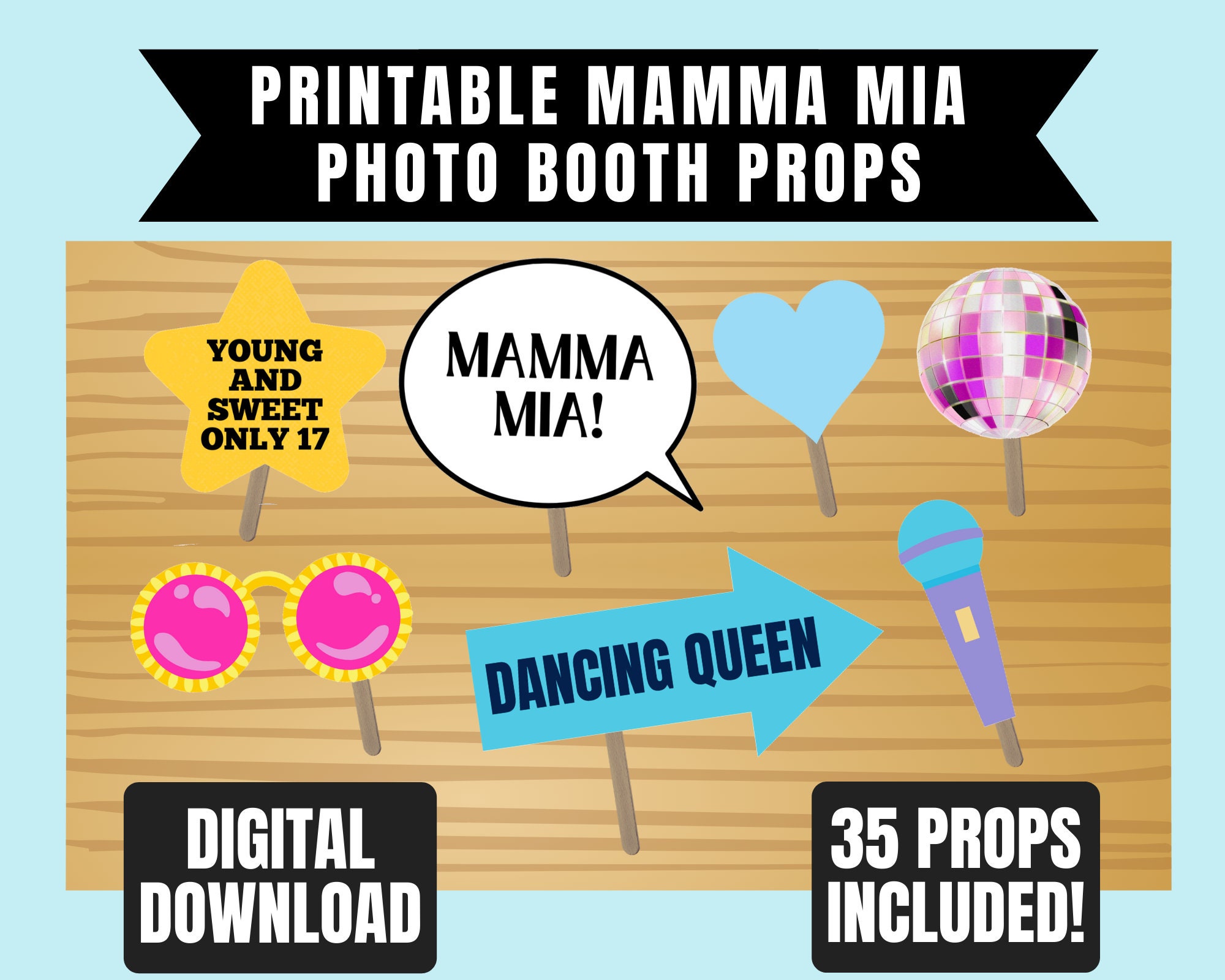 Mamma Mia Photo Booth Props Printable | Mamma Mia Birthday Party ...