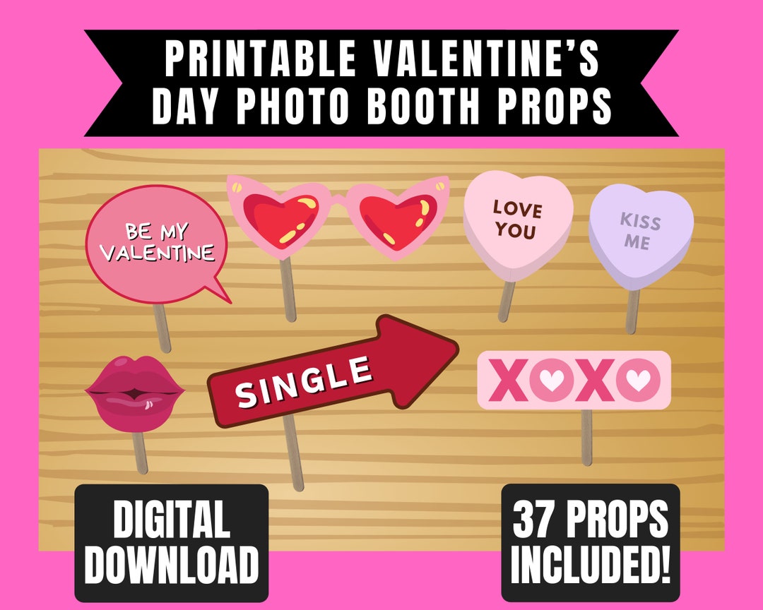 Valentine's Day Photo Booth Props Printable Birthday Party Celebration ...