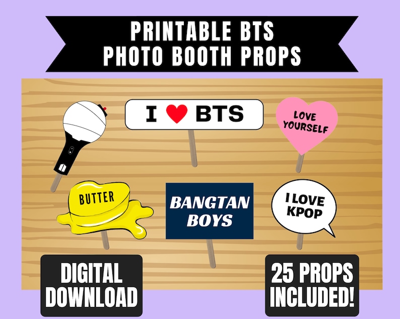 BTS Photo Booth Props Printable | BTS Birthday Party Decorations ...