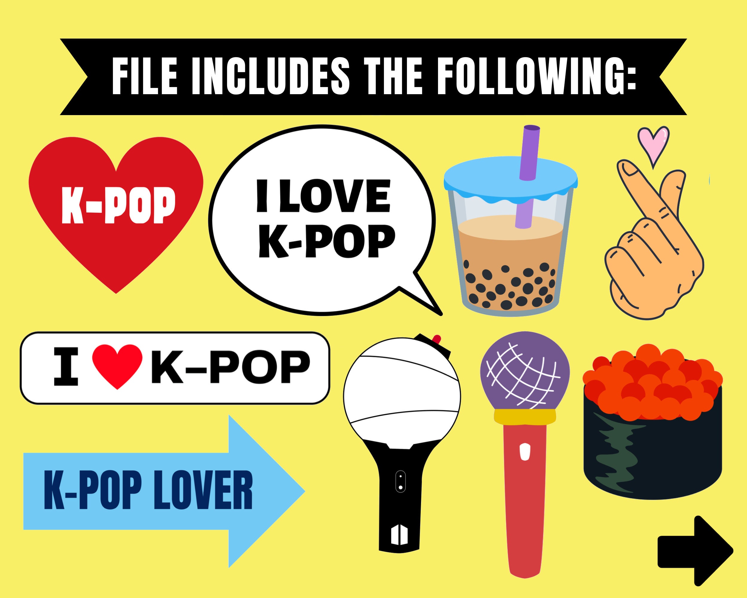 K-POP Photo Booth Props Printable | K-POP Birthday Party Decorations ...