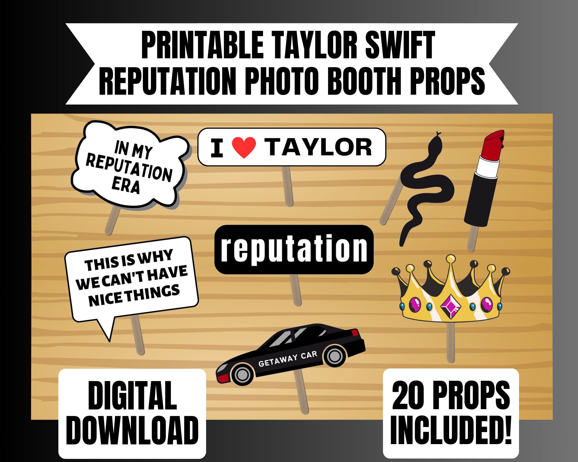 Taylor Swift Reputation Photo Booth Props Printable | Taylor Swift ...