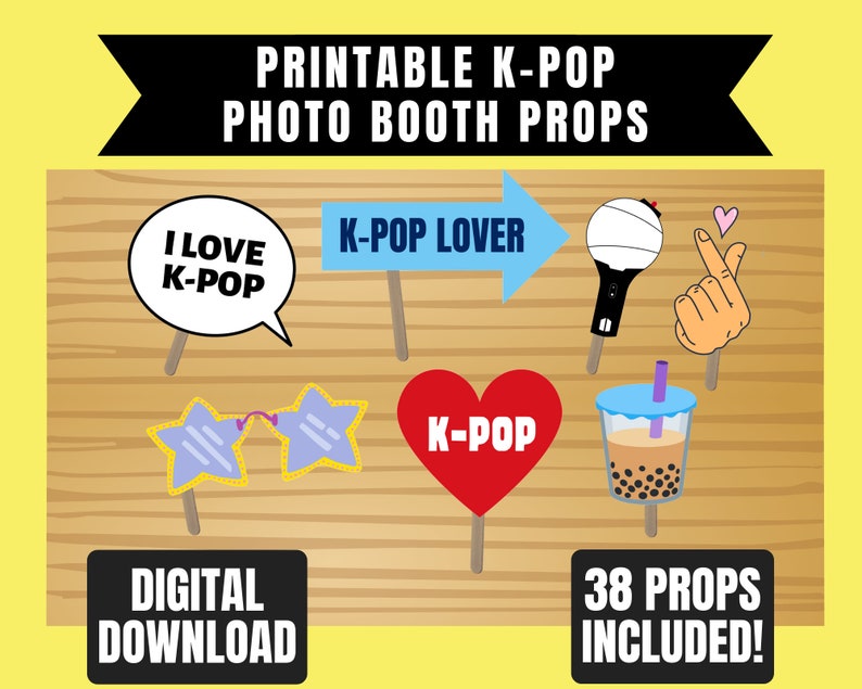 K-POP Photo Booth Props Printable | K-POP Birthday Party Decorations ...