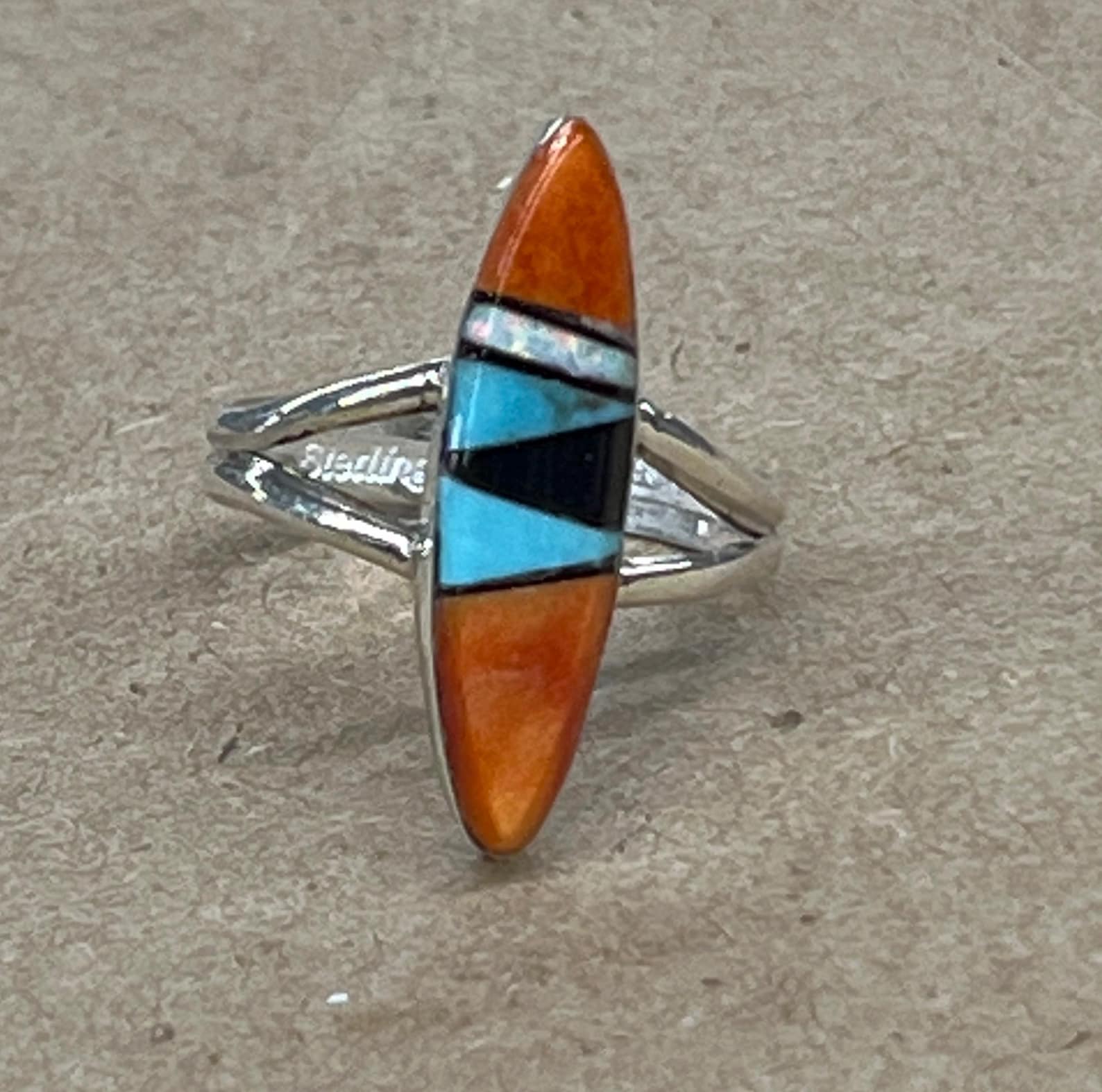 Navajo Handmade Spiny Oyster Turquoise Sterling Silver Inlay Ring Size ...