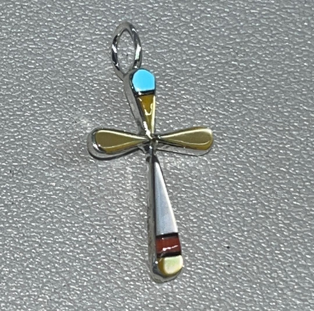 Native American Zuni Handmade Sterling Silver Turquoise Onyx Inlay ...