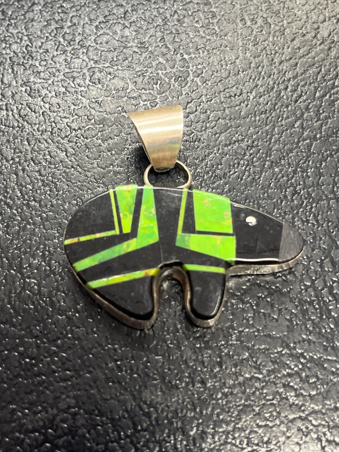 Native American Navajo Handmade Sterling Silver Bear Onyx Gaspeite ...