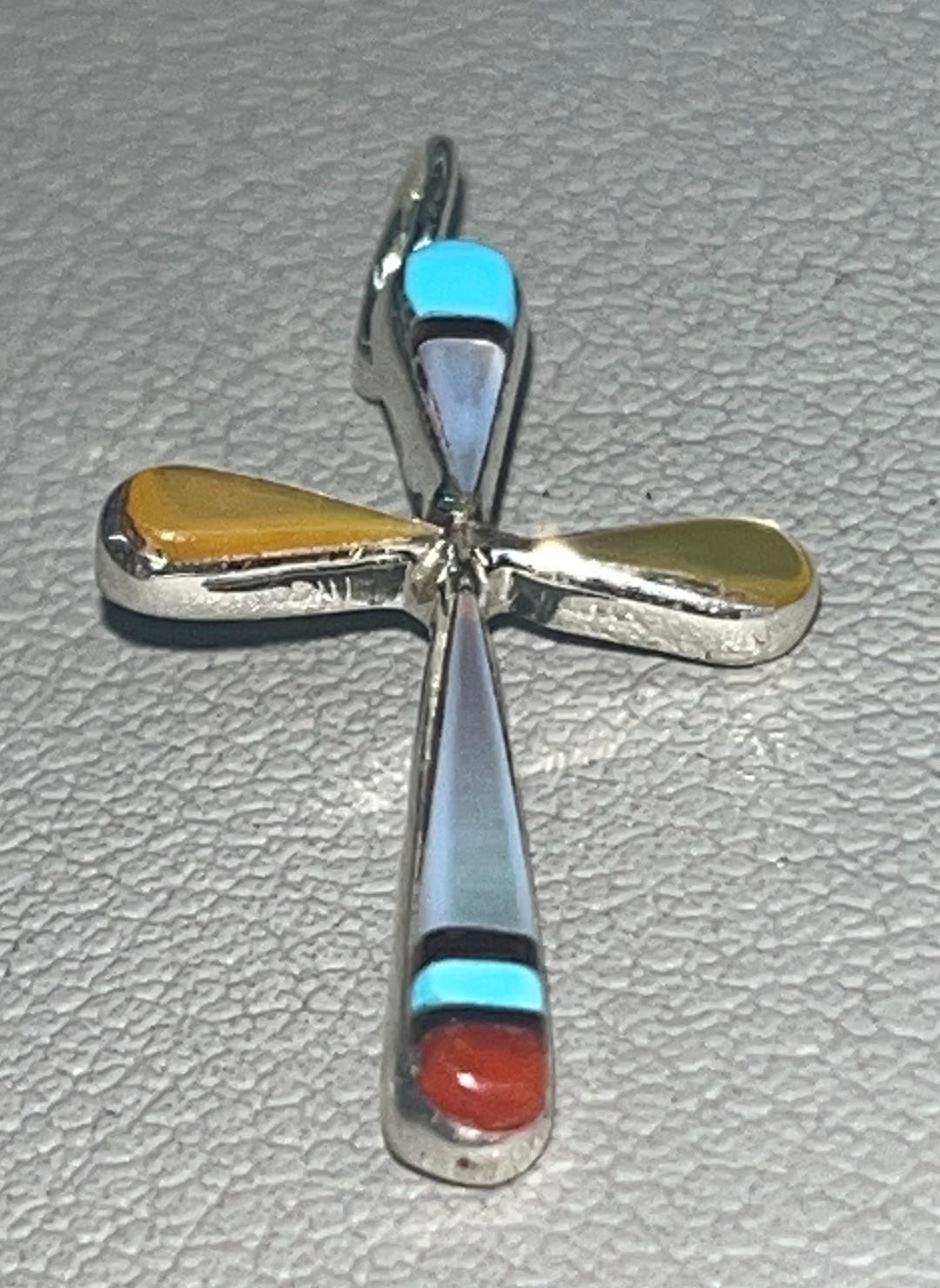 Native American Zuni Handmade Sterling Silver Turquoise Onyx Inlay ...