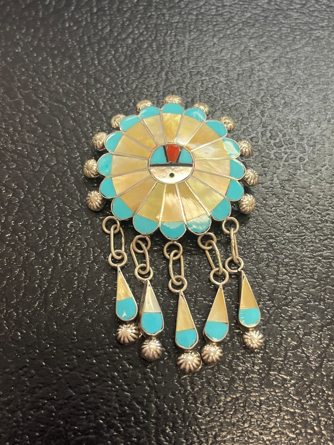 Zuni Handmade Sterling Silver Turquoise Sun Face Pendant - Etsy