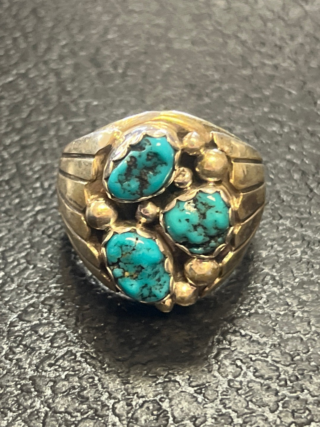 Navajo Handmade Turquoise Sterling Silver Inlay Ring Size 10.5 - Etsy