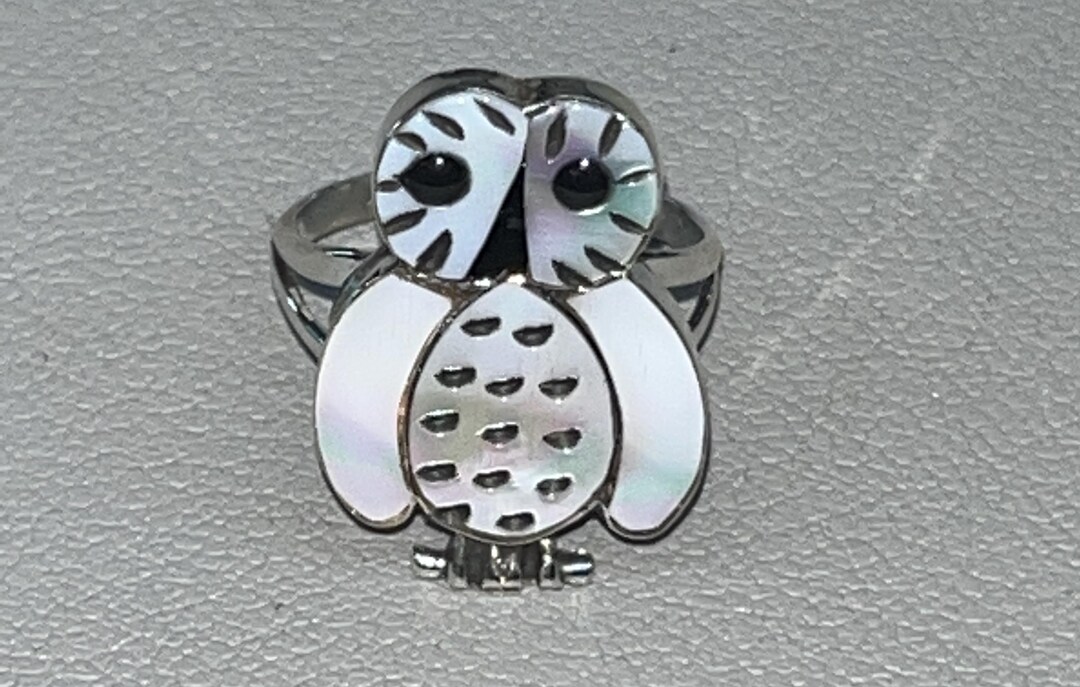 Zuni Handmade Turquoise Owl Inlay Sterling Silver Cluster Ring Size 6 ...
