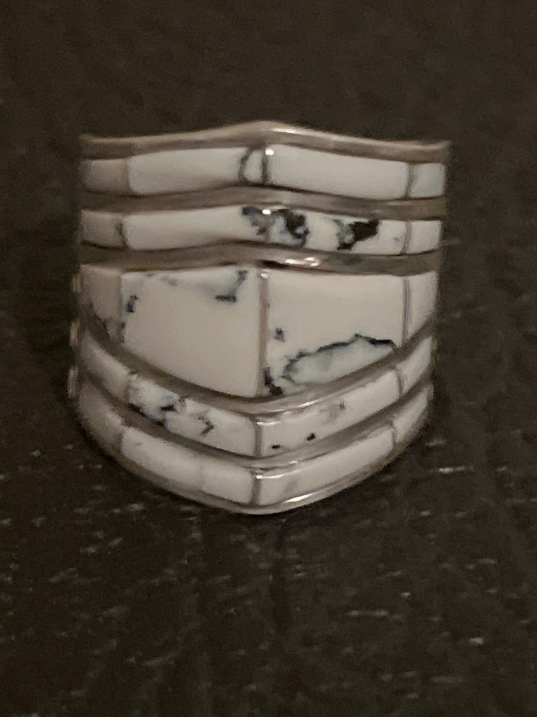 Navajo Handmade Inlay White Buffalo Sterling Silver Inlay Ring Size 8 ...