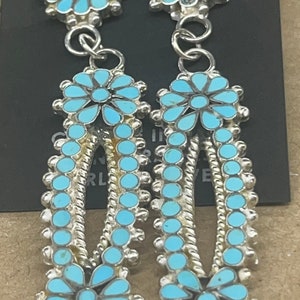 Native American Zuni Jewelry Handmade Sterling Earrings Inlay Turquoise ...