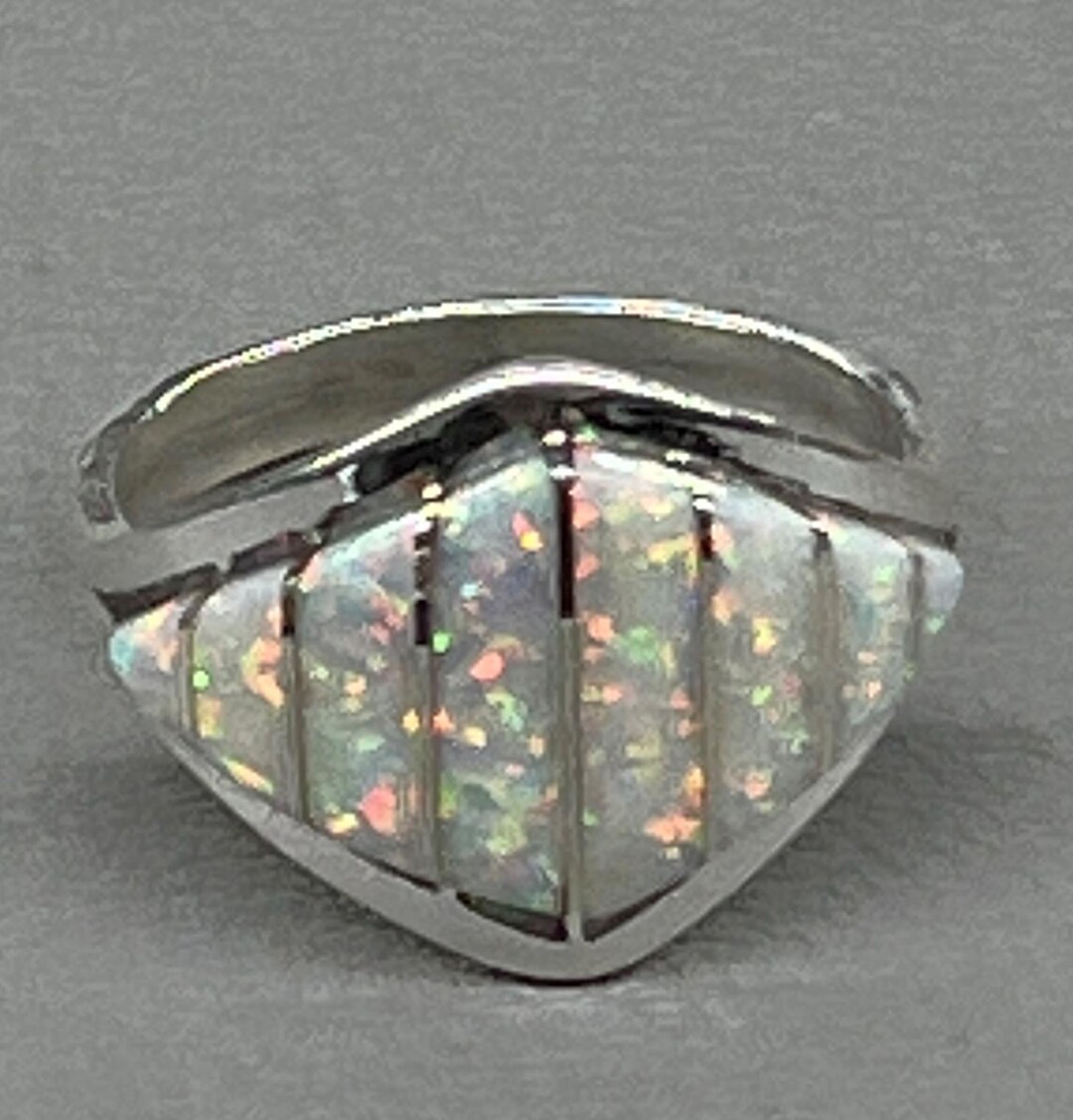 Native American Zuni Handmade Sterling Silver Inlay Chanel Opal Ring ...