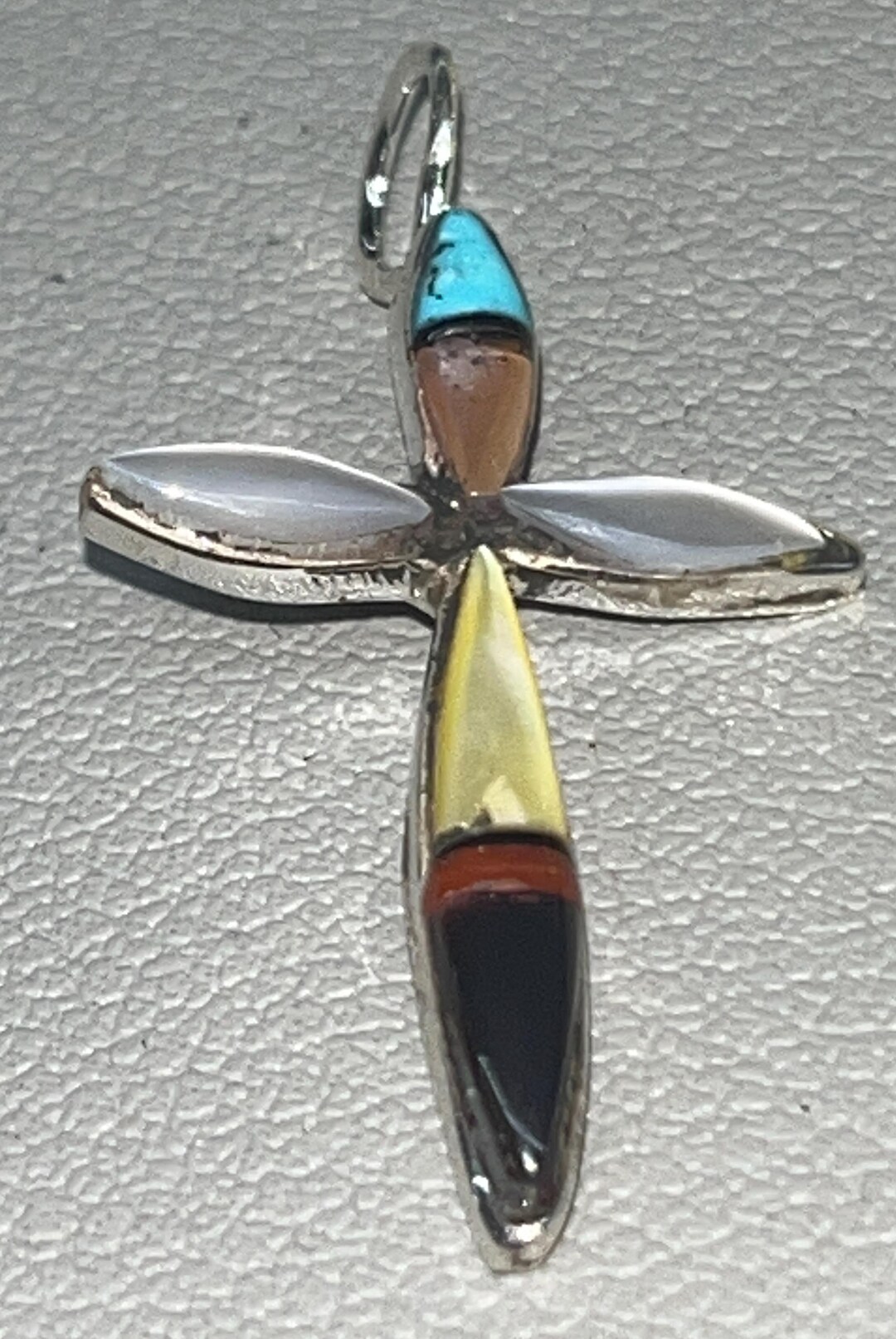 Native American Zuni Handmade Sterling Silver Turquoise Onyx Inlay ...
