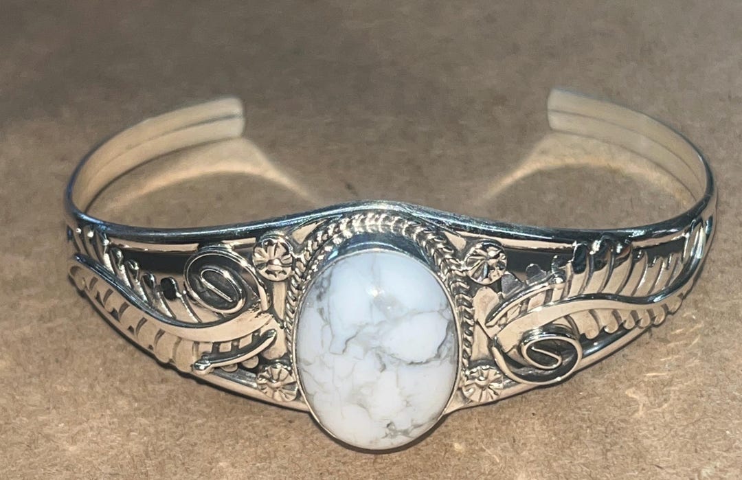 Native American Navajo Handmade Howlite Sterling Silver Bracelet Cuff ...