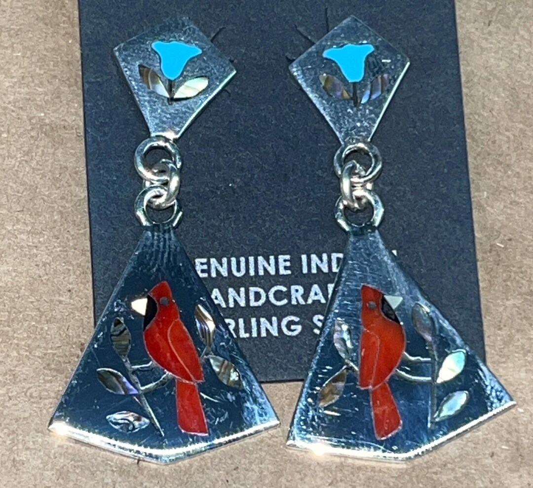 Native American Zuni Jewelry Handmade Sterling Silver Inlay Traditional ...