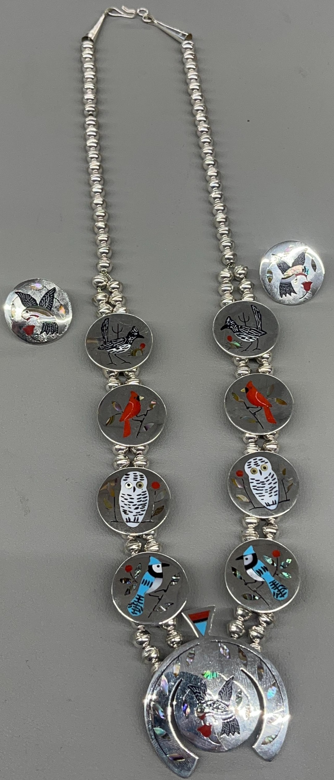 Native American Zuni Handmade Sterling Silver Multi Stone Inlay Birds ...