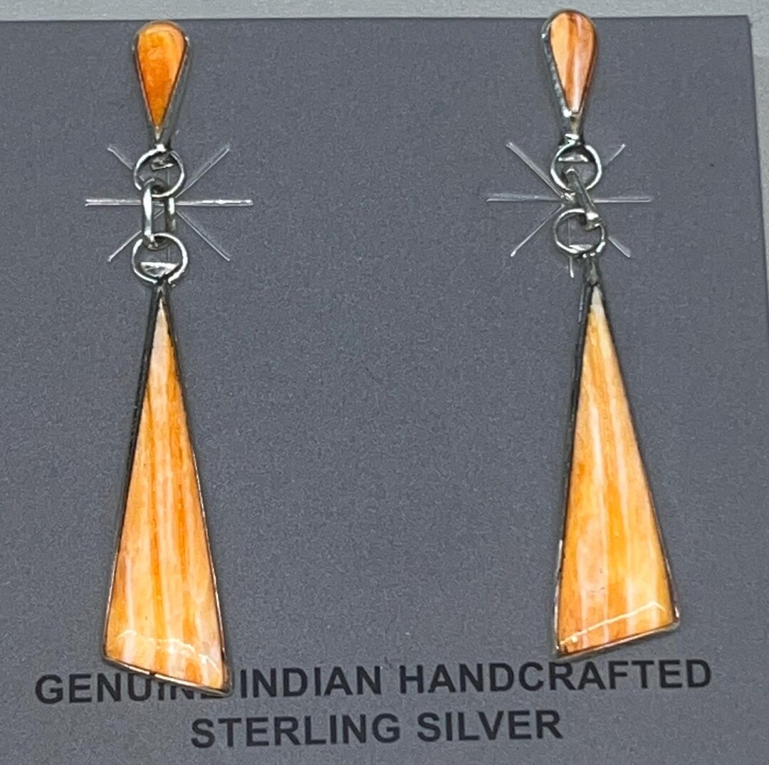 Native American Zuni Inlay Handmade Sterling Silver Orange Cream Spiny ...