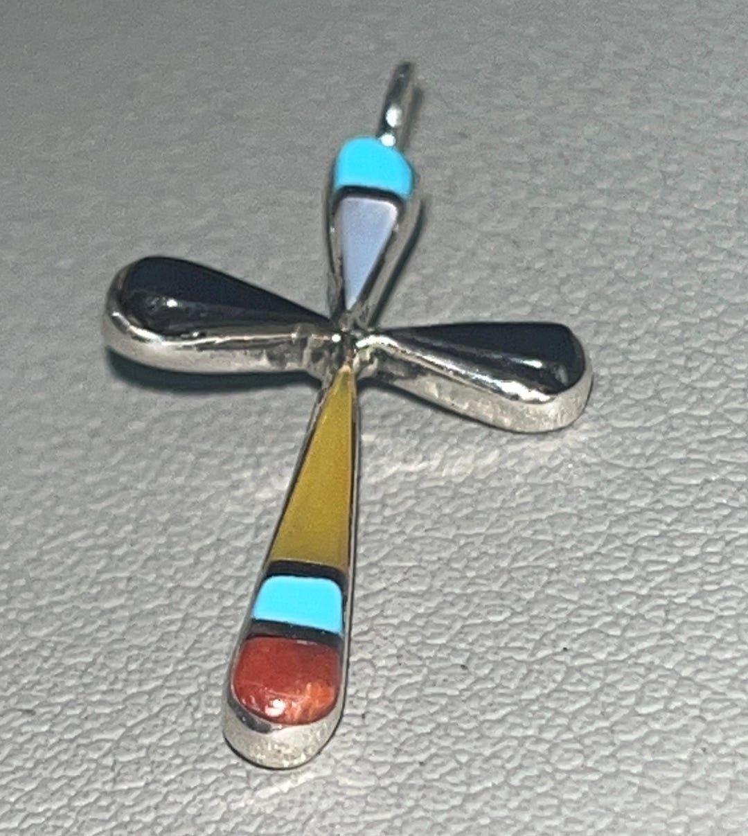 Native American Zuni Handmade Sterling Silver Turquoise Onyx Inlay ...