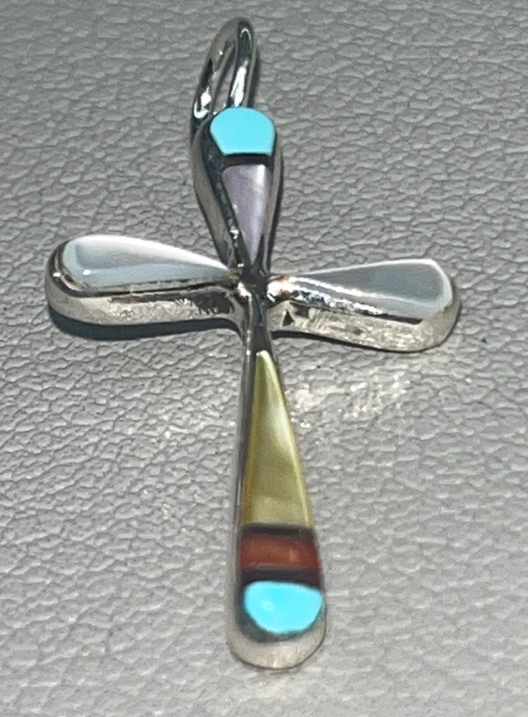 Native American Zuni Handmade Sterling Silver Turquoise Onyx Inlay ...