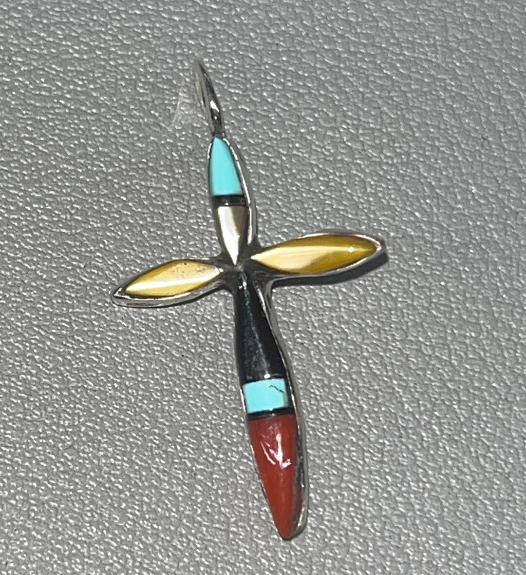 Native American Zuni Handmade Sterling Silver Turquoise Onyx Inlay ...