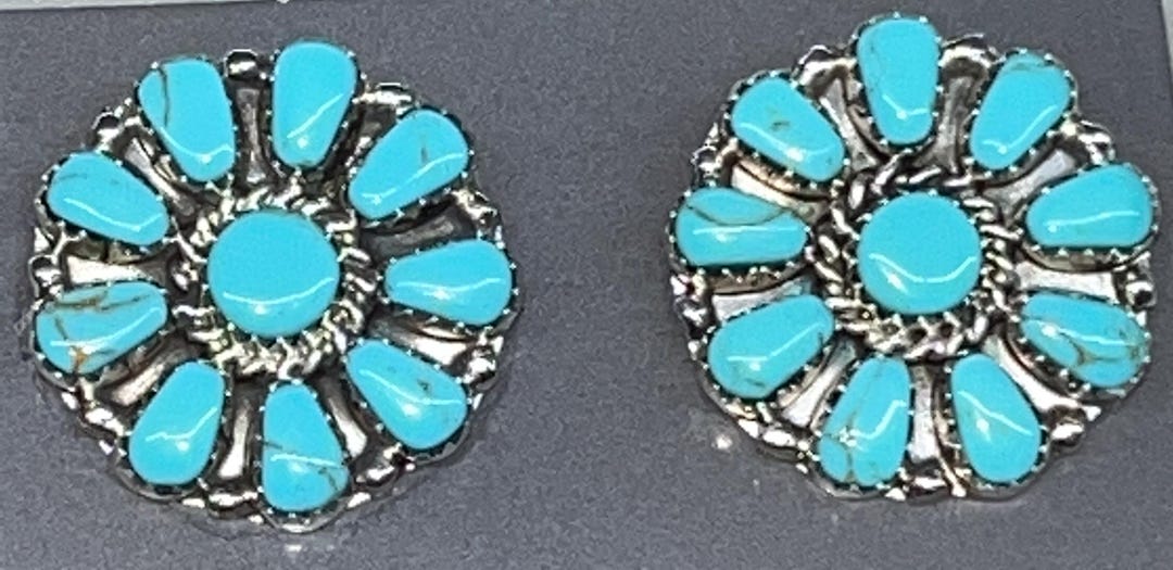 Native American Navajo Handmade Sterling Silver Turquoise Earrings ...