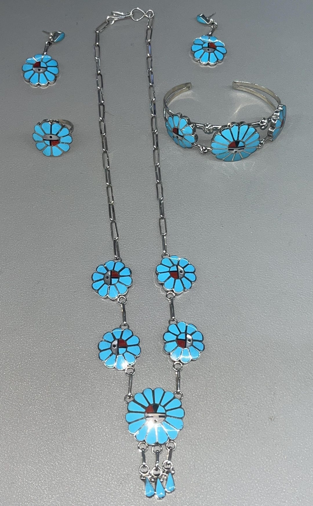 Native American Zuni Jewelry Handmade Sterling Silver Necklace Inlay ...