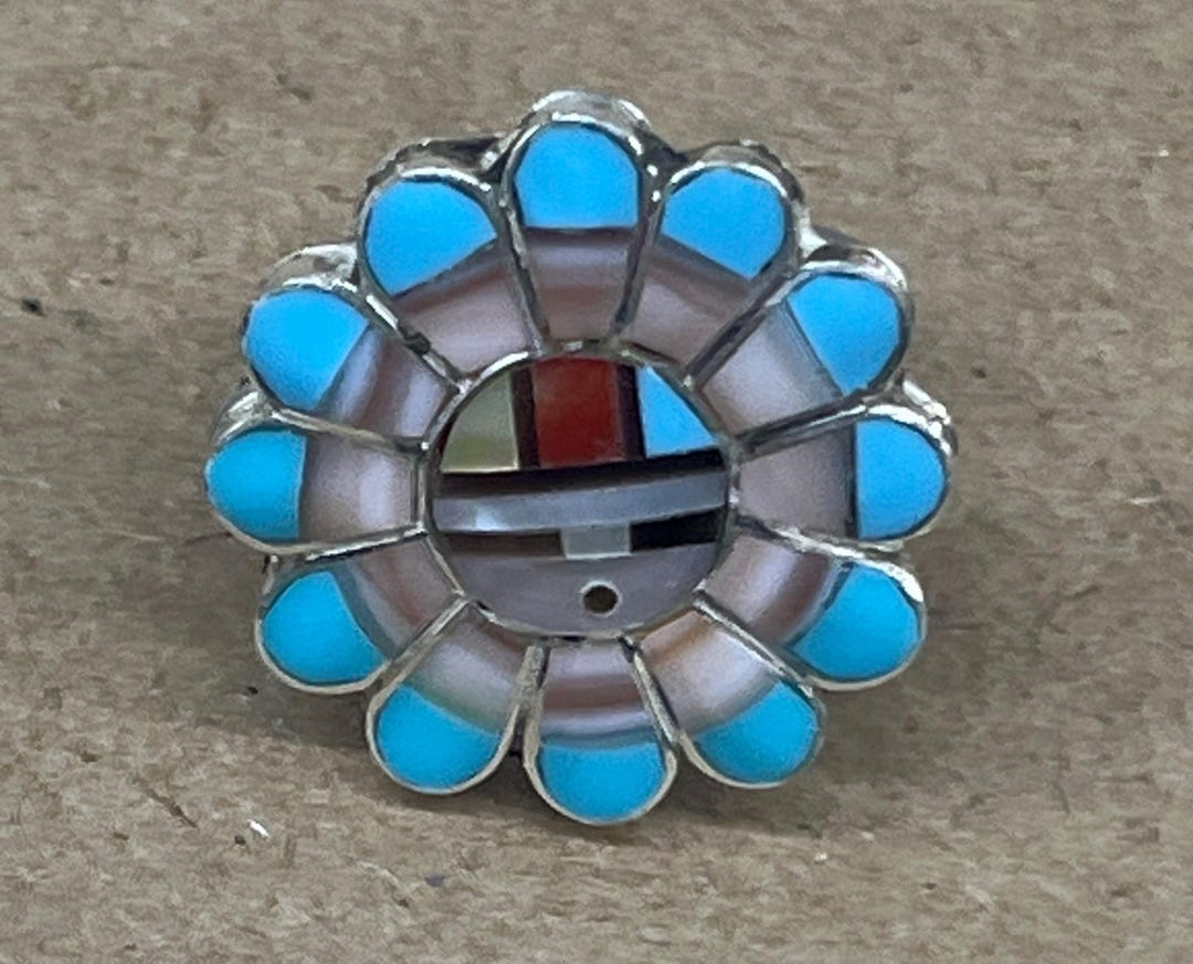 Zuni Native American Handmade Sunface Turquoise Mother of Pearl ...