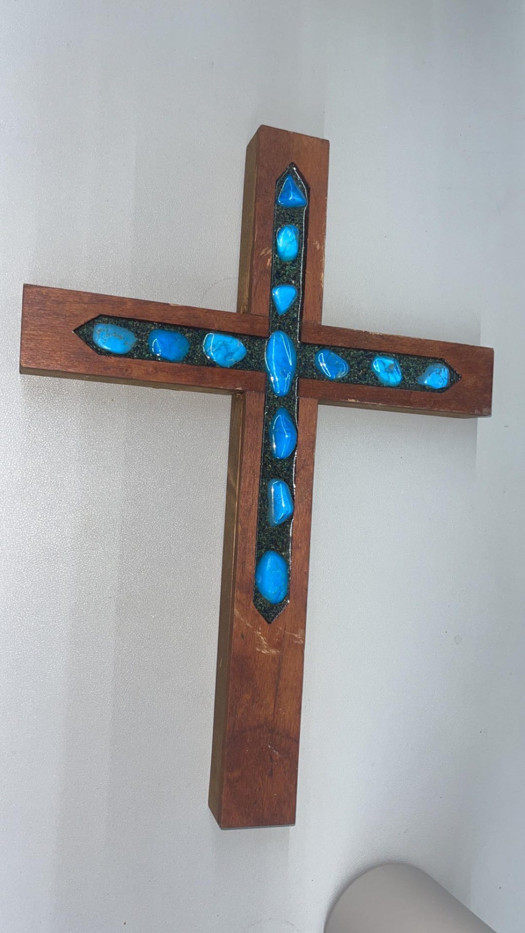 Walnut Wooden Cross Turquoise Inlay Vintage Beautiful Malachite ...