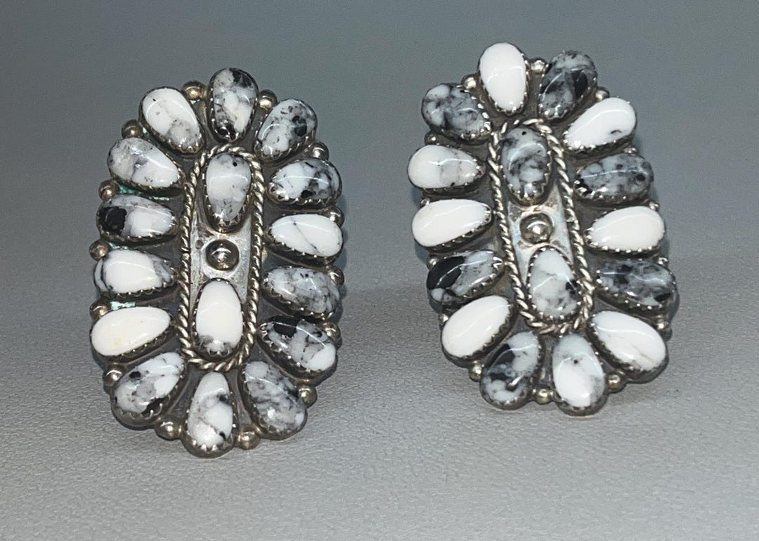 VINTAGE Native American Navajo Handmade Cluster White Buffalo Sterling ...