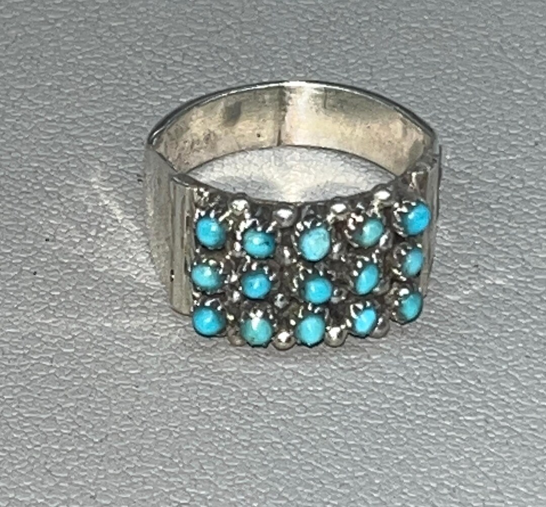 Native American Zuni Handmade Sterling Silver Snake Eye Ring Turquoise ...