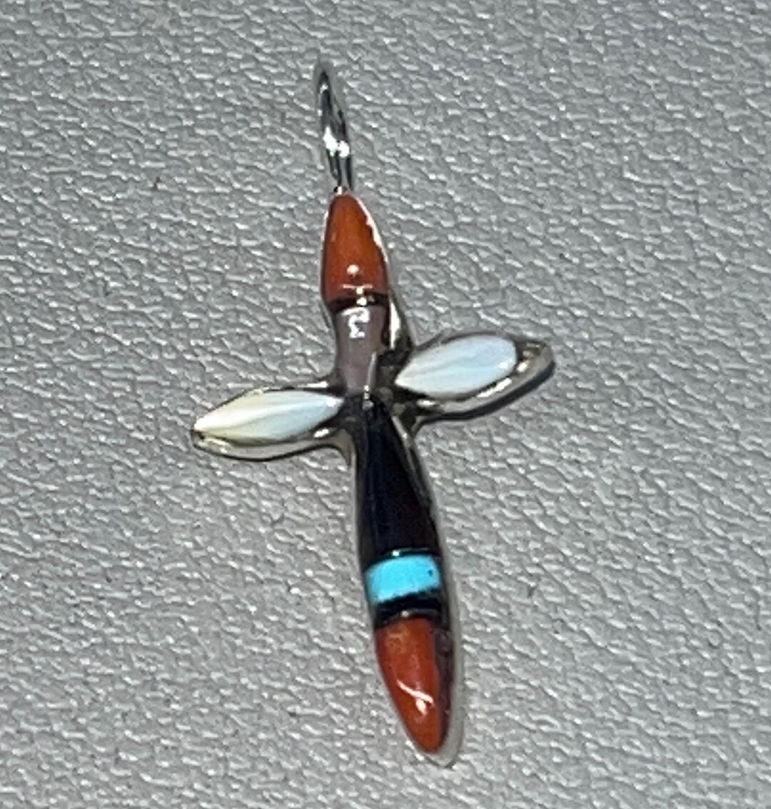Native American Zuni Handmade Sterling Silver Turquoise Multi Stone ...
