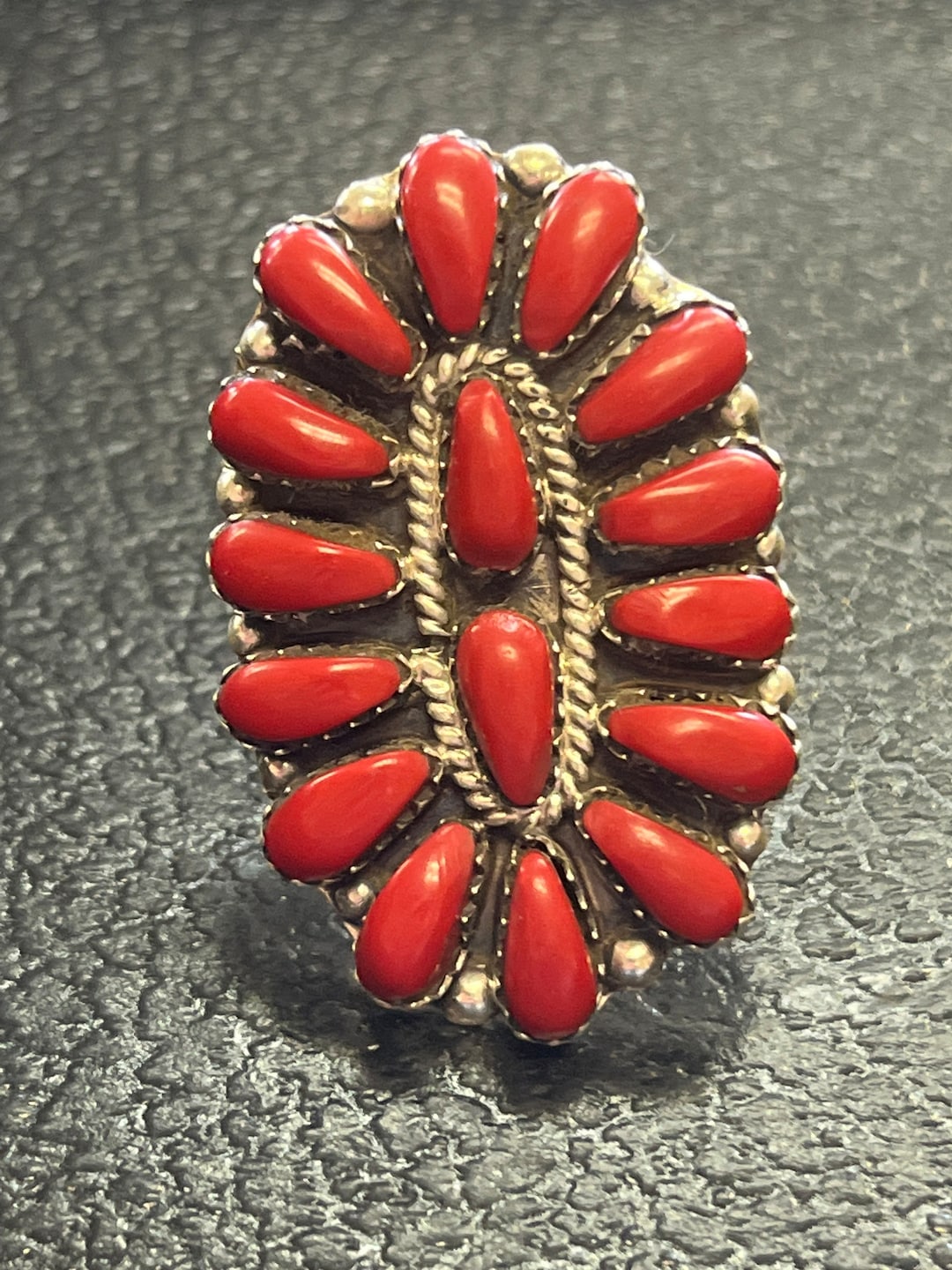 Navajo Handmade Cluster Coral Sterling Silver Inlay Ring Size 6 - Etsy