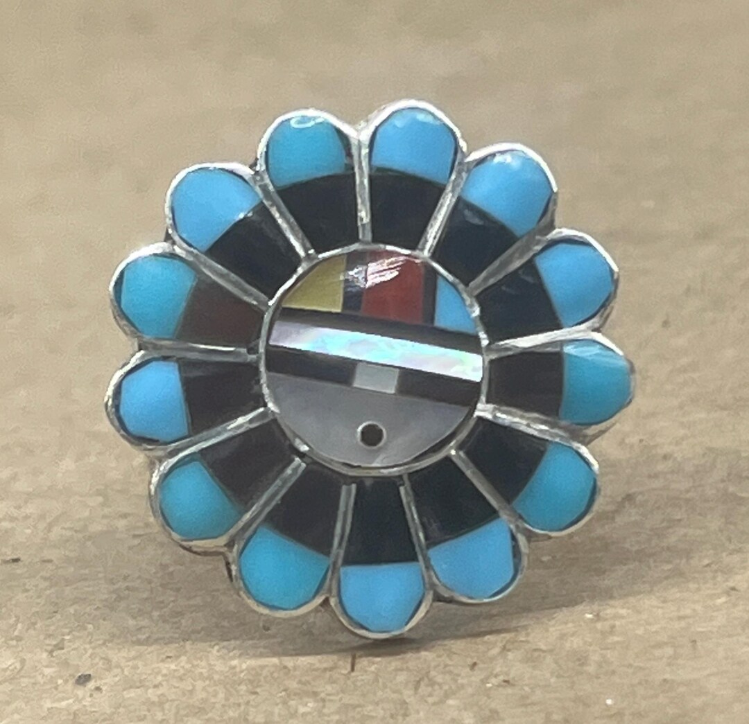 Zuni Native American Handmade Sunface Turquoise Mother of Pearl ...