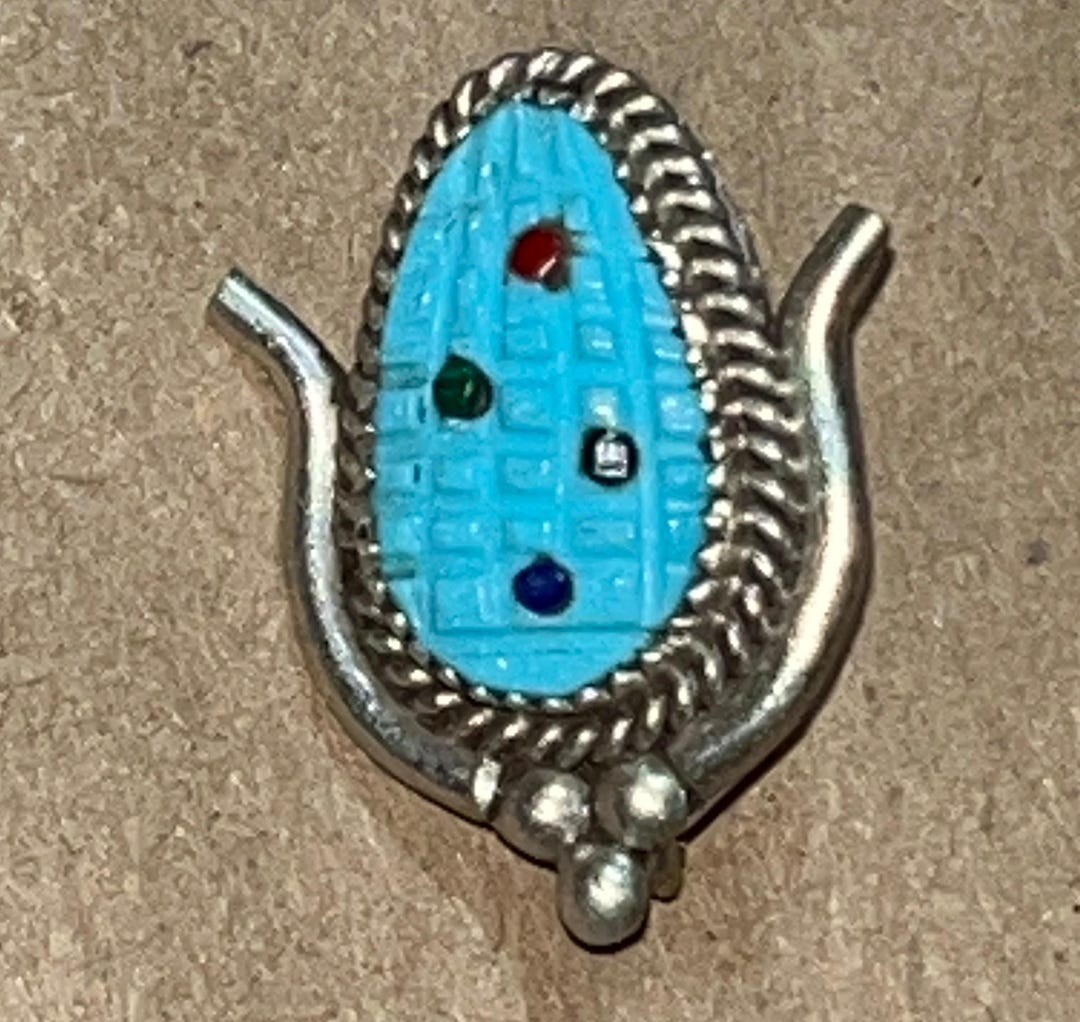 Native American Zuni Handmade Sterling Silver Inlay Corn Multi Stone ...