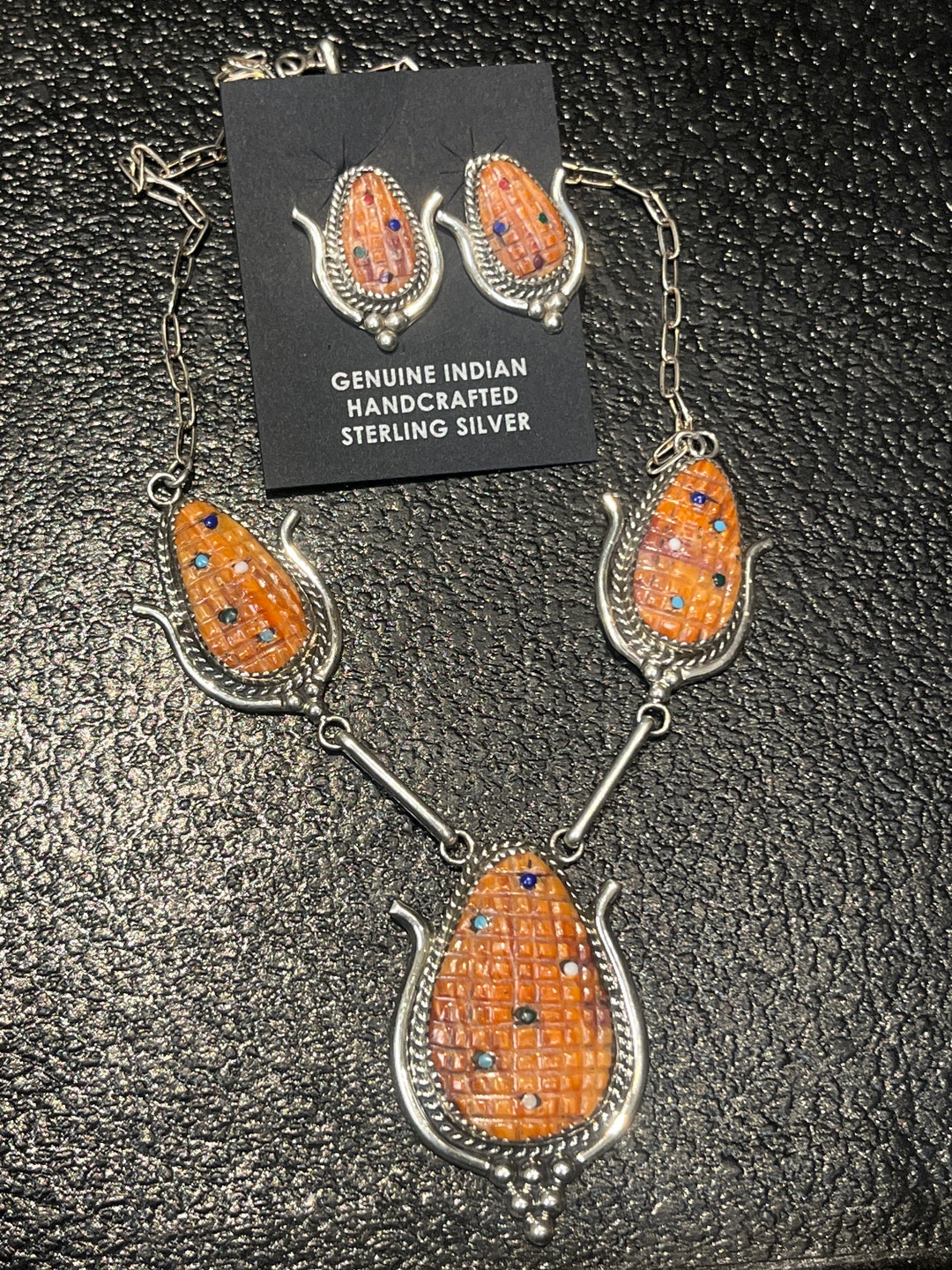 Native American Zuni Handmade Spiny Oyster Turquoise Corn Necklace ...
