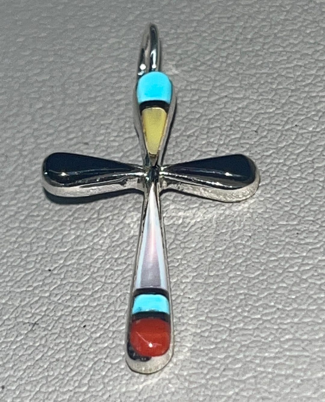 Native American Zuni Handmade Sterling Silver Turquoise Onyx Inlay ...