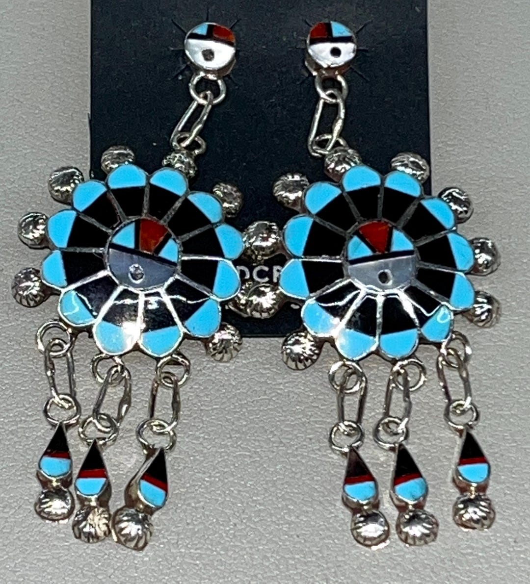 Native American Zuni Handmade Turquoise Coral Onyx Sterling Silver ...