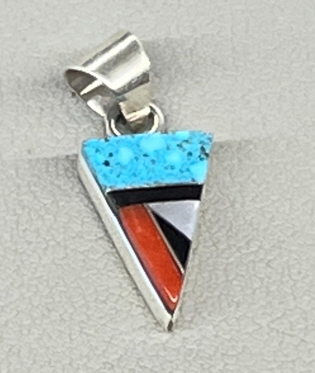 Native American Zuni Handmade Sterling Silver Turquoise Coral Inlay ...