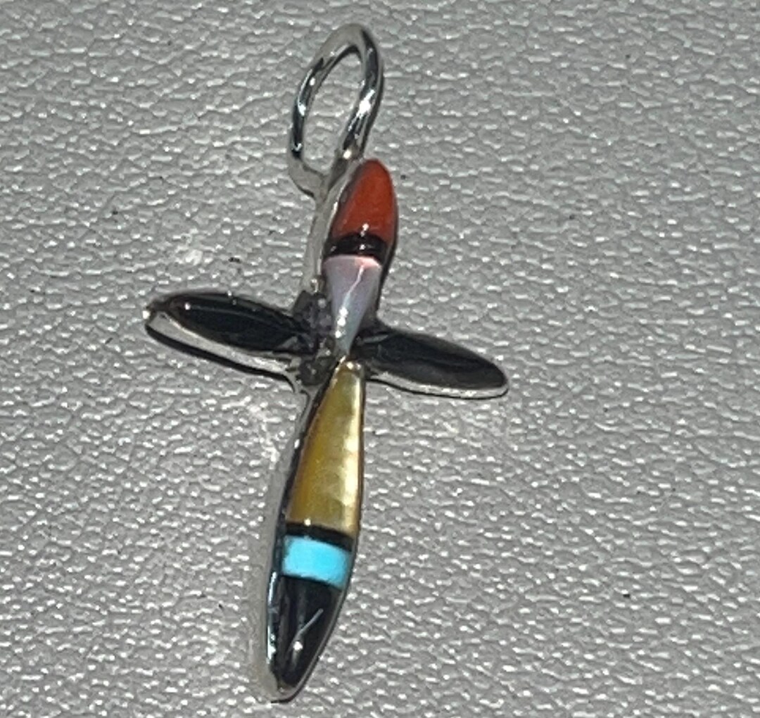 Native American Zuni Handmade Sterling Silver Turquoise Multi Stone ...