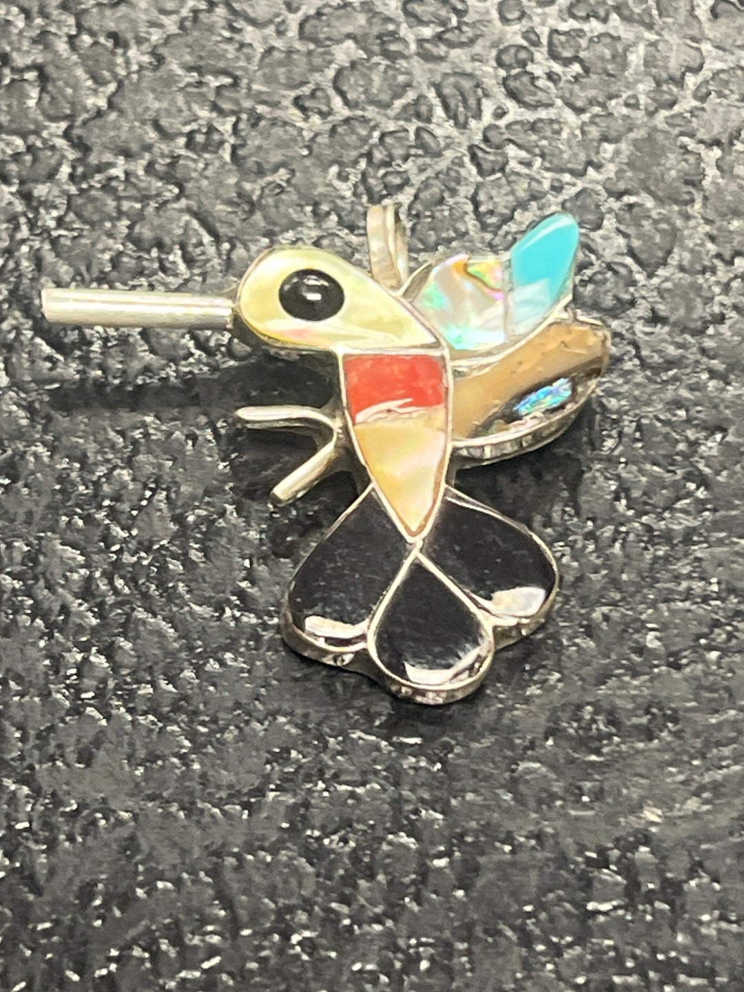 Zuni Handmade Sterling Silver Turquoise Inlay Hummingbird - Etsy