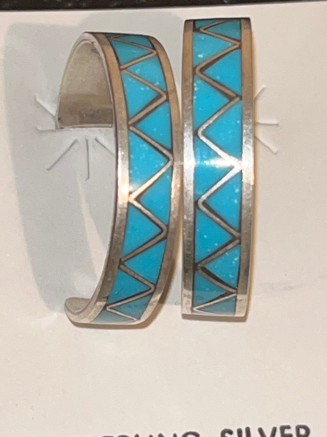 Native American Zuni Jewelry Handmade Sterling Earrings Inlay Turquoise ...