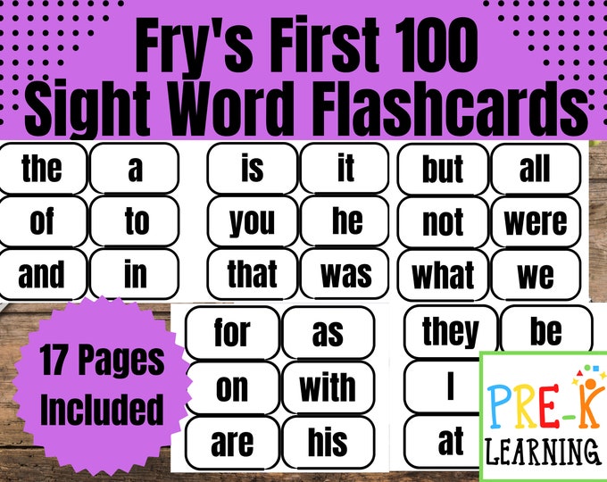 Sight Words Fry's First 100 Sight Word Flashcards High Frequency Words ...