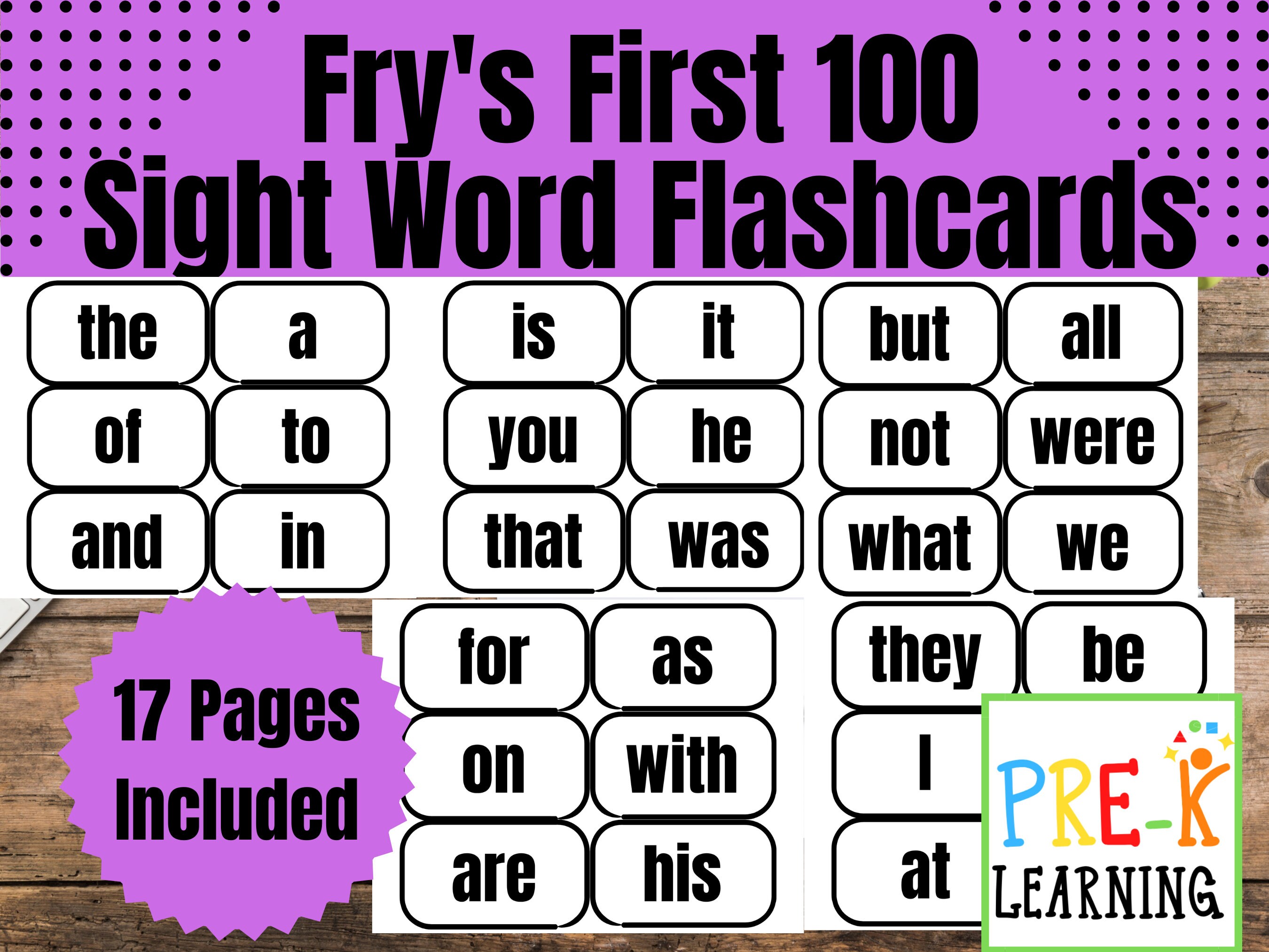 Sight Words Fry's First 100 Sight Word Flashcards High Frequency Words ...